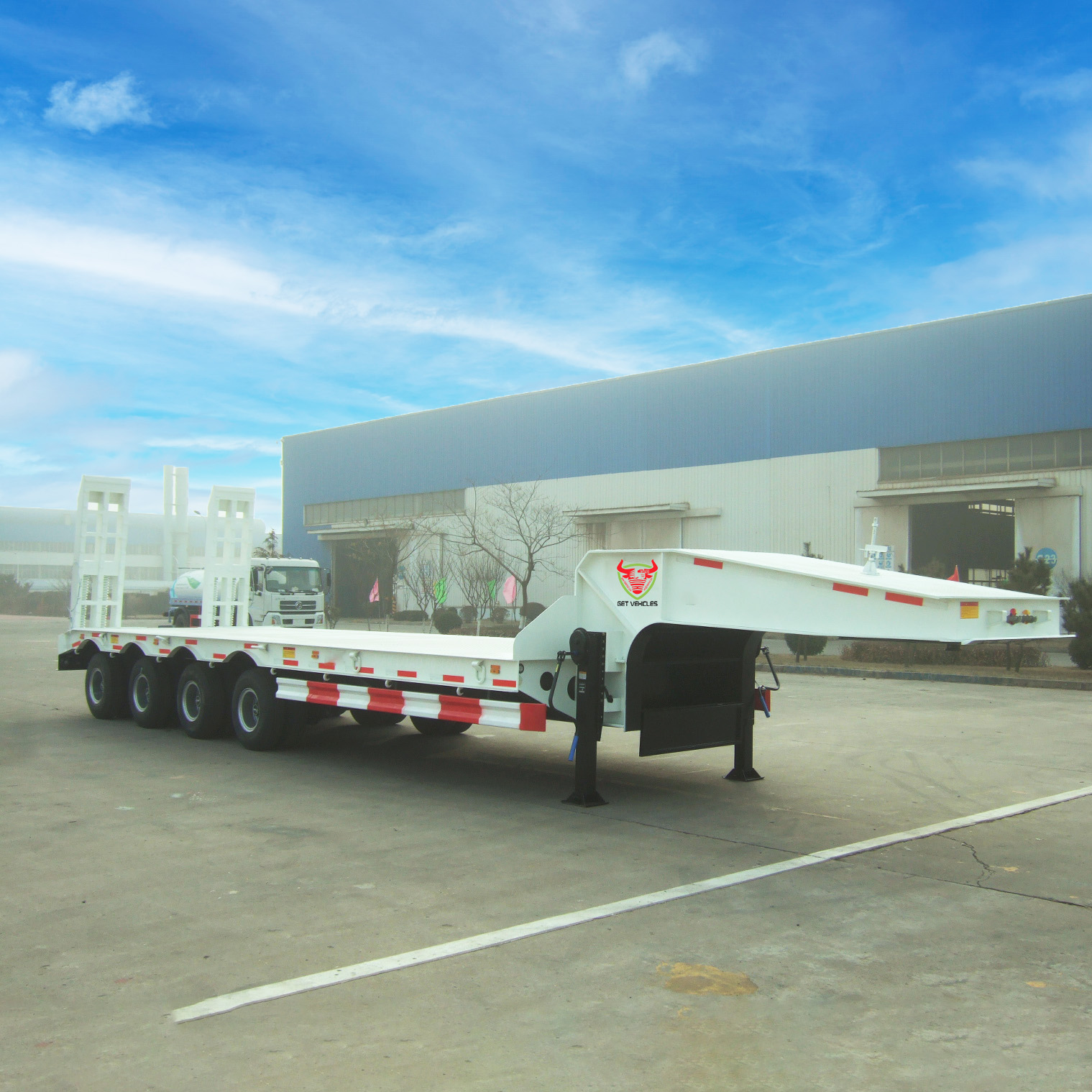 80T Capacity with 4 Axles Fixed Gooseneck FGN Low Bed Trailer with 8m ...